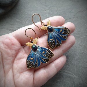 Celestial Moth Jewelry Set: Fantasy Moon Stars Blue & Black Necklace and Earrings With Opals - Etsy