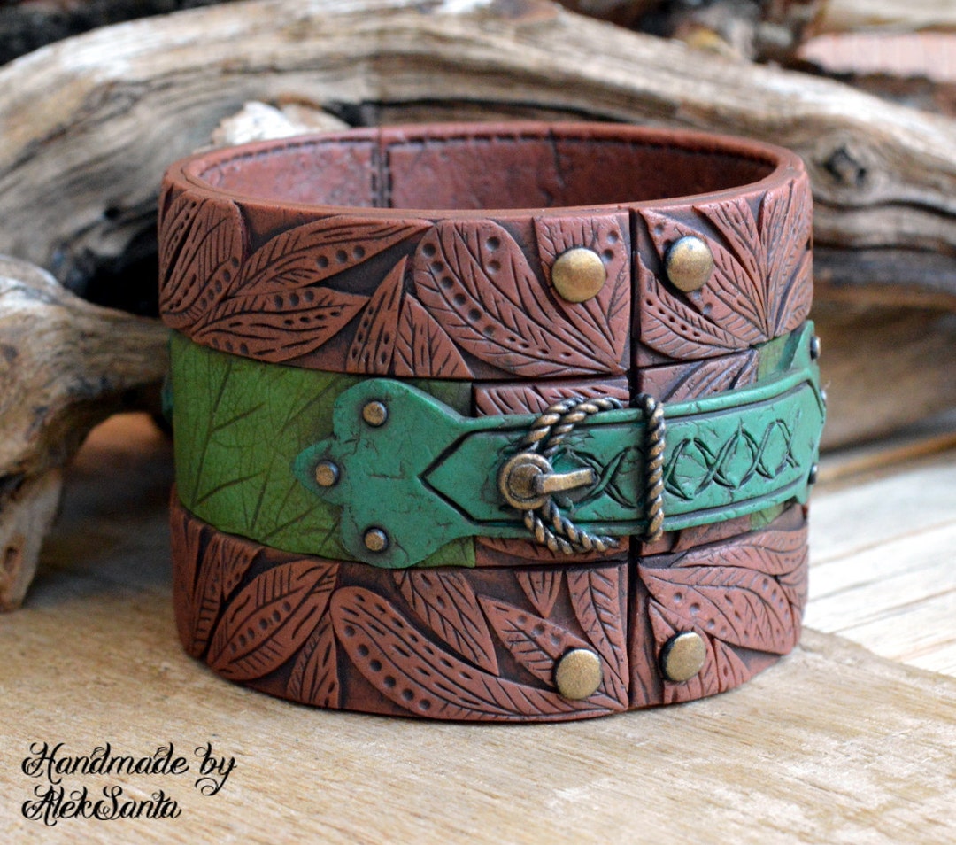 Green and Brown Bangle Bracelet Fall Leaf Bracelet Leaf Bangle Elven ...