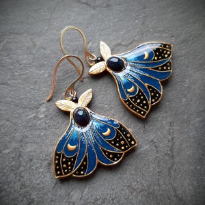Celestial Moth Jewelry Set: Fantasy Moon Stars Blue & Black Necklace and Earrings With Opals - Etsy