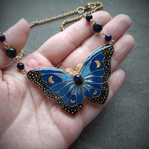 Celestial Moth Jewelry Set: Fantasy Moon Stars Blue & Black Necklace and Earrings With Opals - Etsy