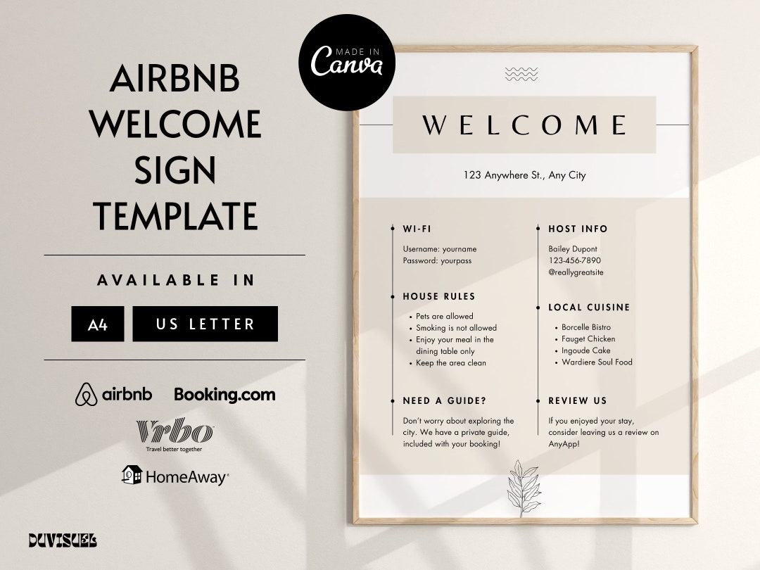 Guest Sign-in Template, Airbnb Welcome Poster, Editable Host Rules ...