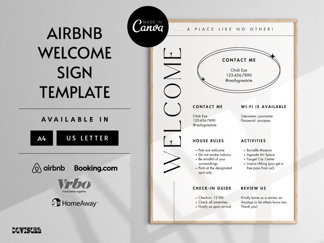 Airbnb Rental Template, Editable Guest Arrival, Host Welcome Sign ...