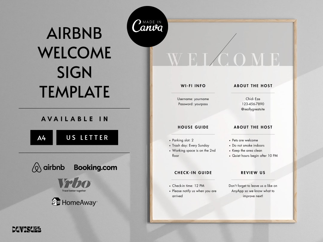 Printable Super Host Arrival Guide, Editable Airbnb Welcome Sign, Guest ...