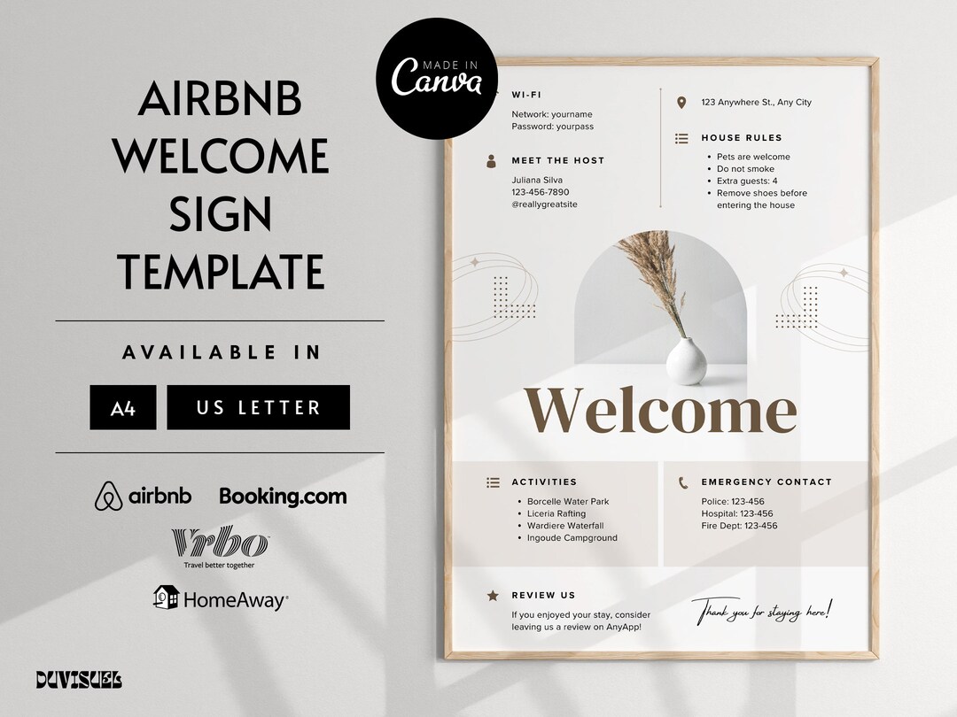 Airbnb Personalized Welcome Poster, Editable Guest Arrival Guide, Host ...