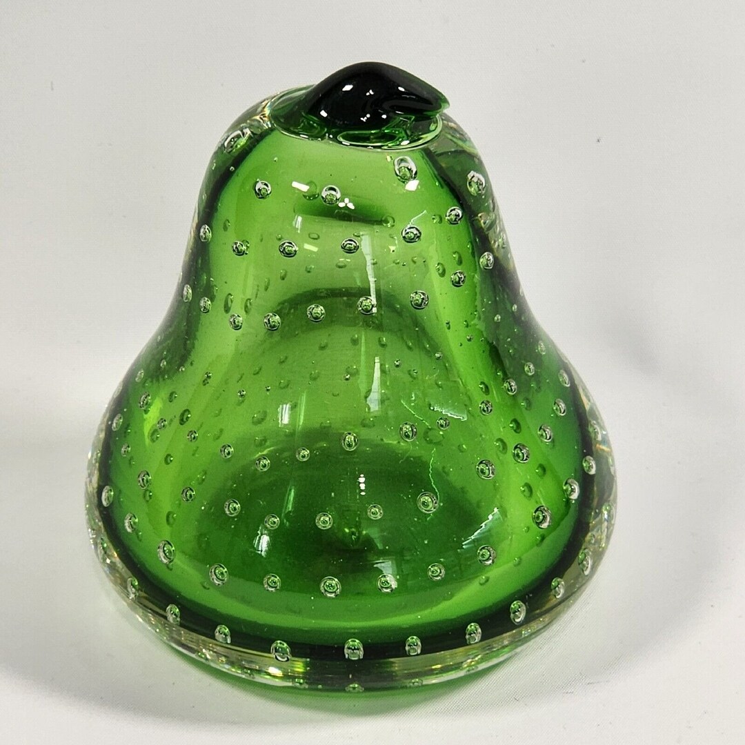Vintage Green Art Glass Pear Paperweight / Controlled Bubbles - Etsy