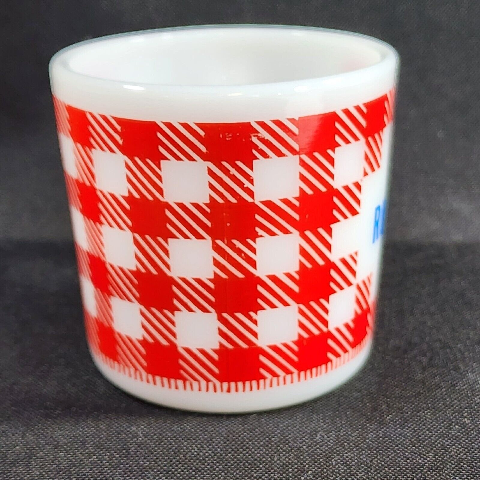 RUSSELL Mug Vintage Milk Glass Coffee Mug Red Gingham Heat Proof ...
