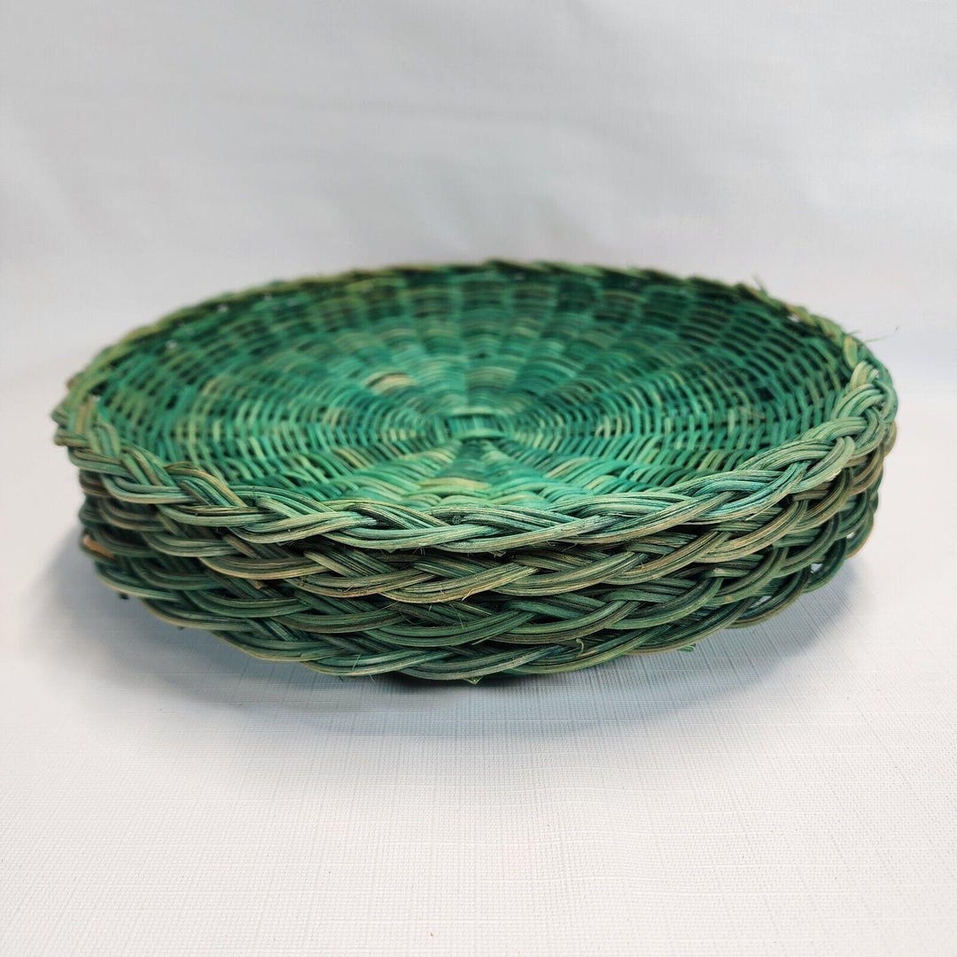 Set of 4 Vintage Wicker Rattan Paper Plate Holders for 9" Plates Green ...