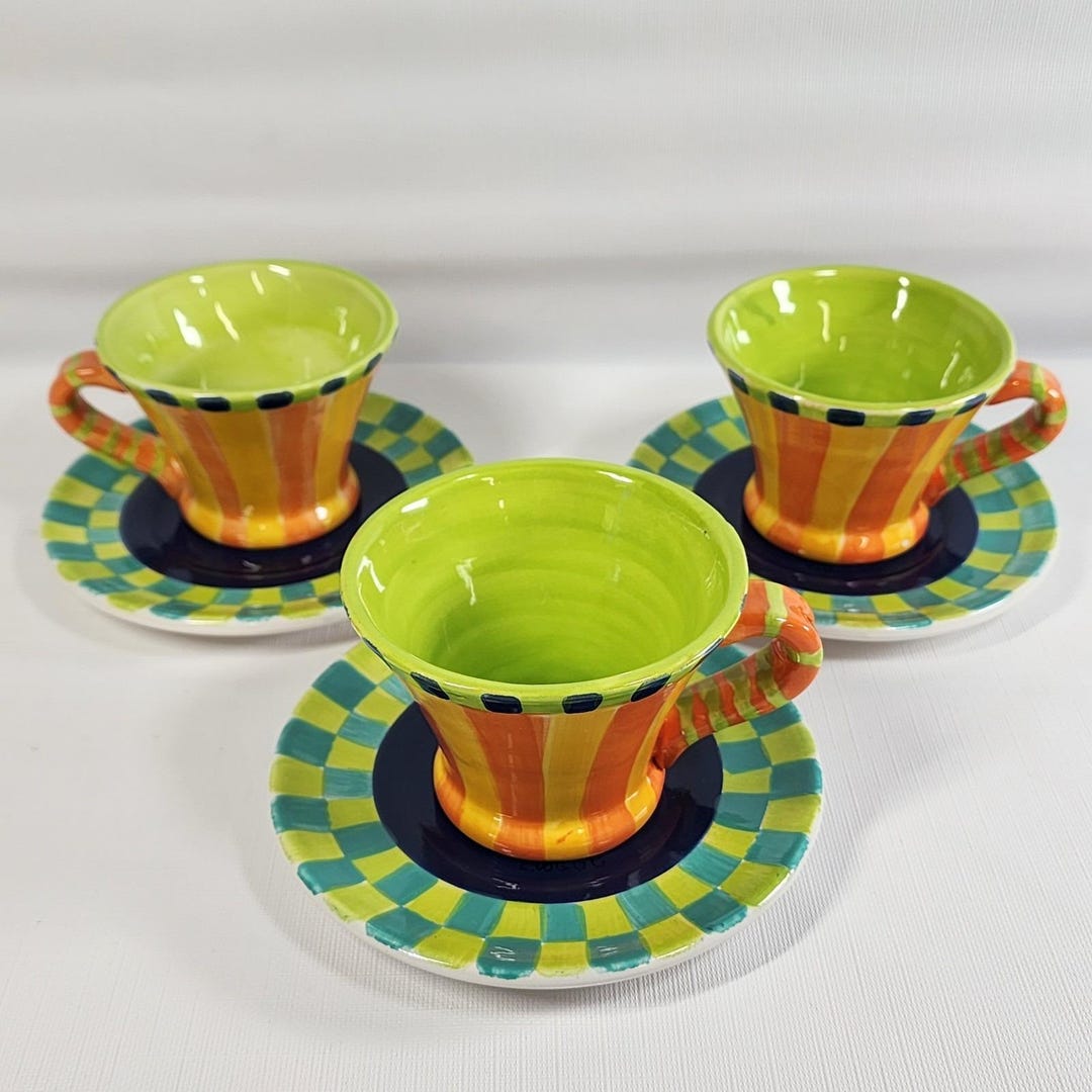 Set of 3 Latte Cups & Saucers CAFE CALYPSO Ambiance Collections by Jane ...