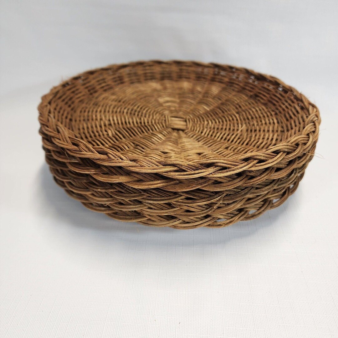 Set of 5 Vintage Wicker Rattan Paper Plate Holders for 9 Plates Brown ...