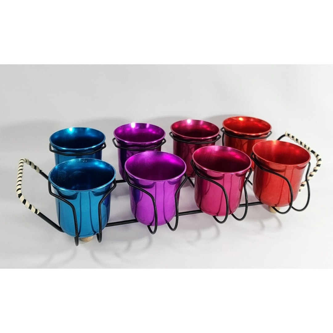 Vintage Color Craft Aluminum Metal 6 Oz Cups W/ Caddy Holder / Service ...