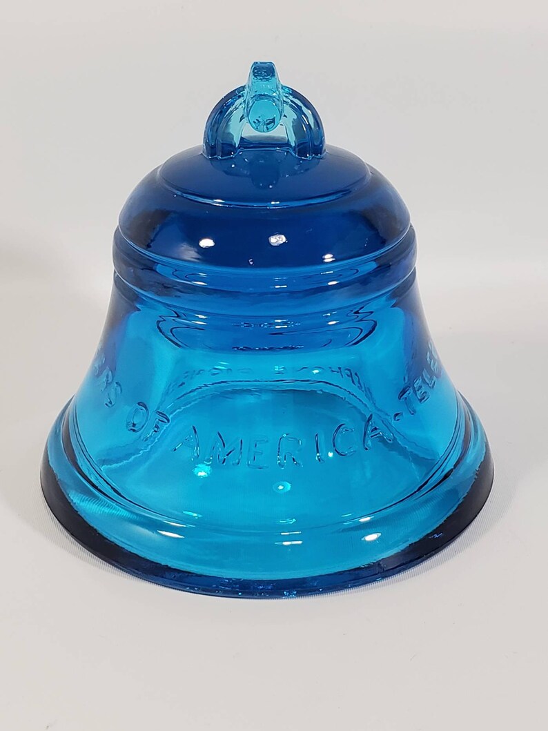 Vintage Blue Glass Bell Paperweight / Telephone Pioneers of | Etsy