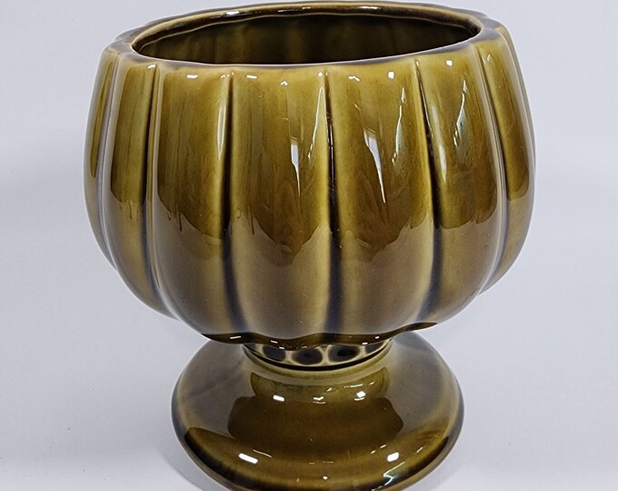 Vintage Mccoy Floraline Pottery Pedestal Planter #491 USA Olive Green ...