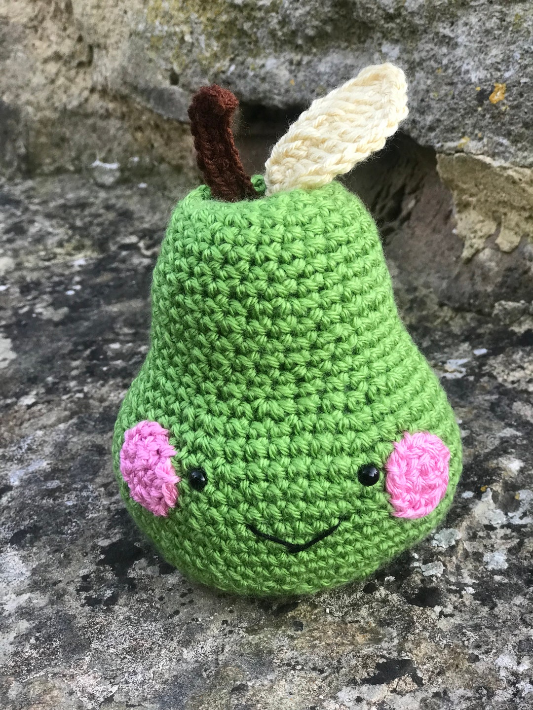 Hand Crocheted Positive Pear - Well Being Gift - Crochet Fruit - Office ...
