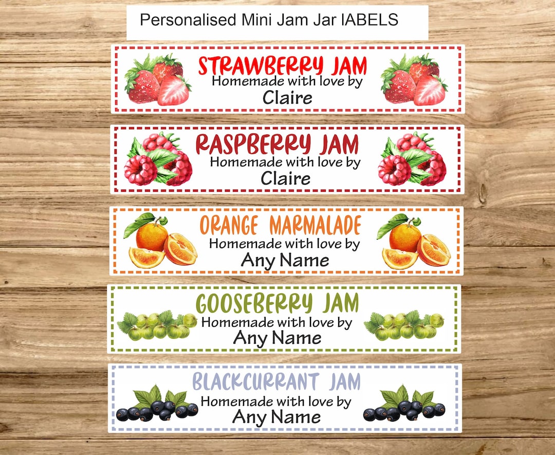 58 Personalised Mini Jam Jar Labels Any Name Printed, Strawberry ...