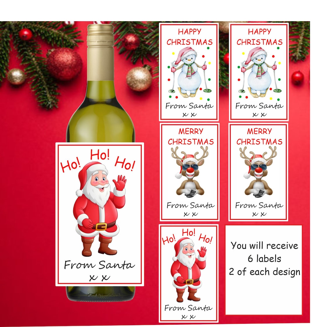 6 Christmas Wine Bottle Labels , 2 of Each Design Great for Secret ...