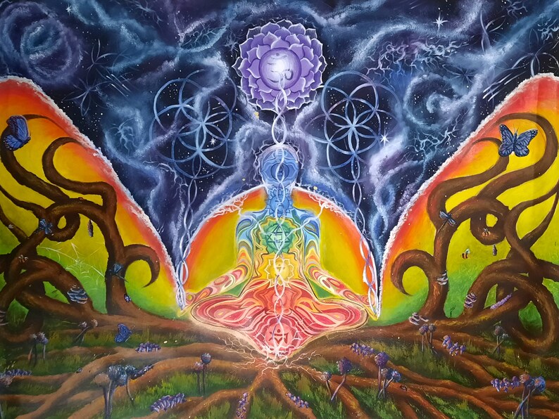 Trippy Visionary Art Wall Decor Fine Art PRINT Painting of Meditating ...