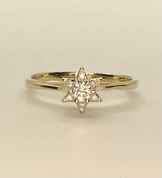 Vintage 14K Gold Star Genuine Diamonds Cluster Sparkl… - Gem