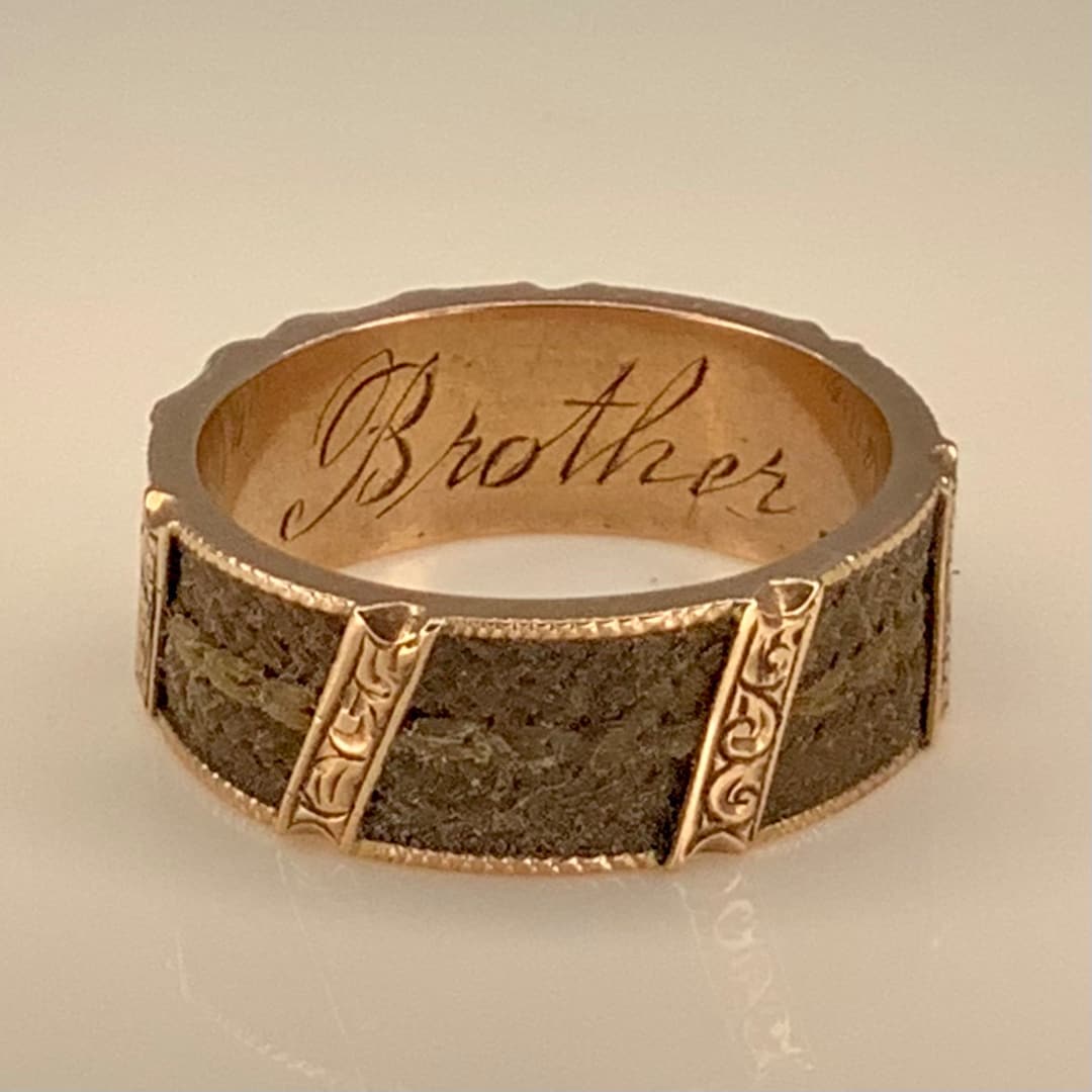 Victorian 9K Gold Mourning “brother” Plaited Hair Ring Band Size 7.25 ...
