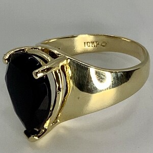 Vintage 10K Gold Black Onyx Pear Solitaire Ring - Size 7.75 - Etsy