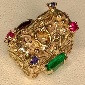 14K Gold Treasure Chest Charm Moveable With Gemstones VINTAGE - Etsy
