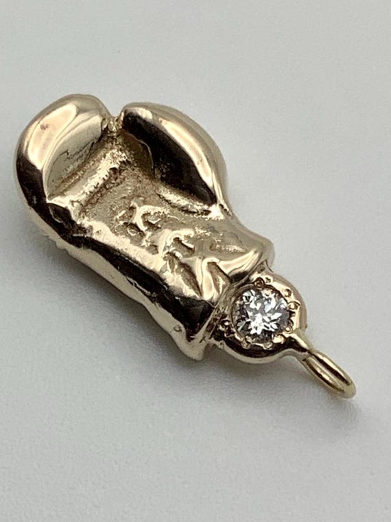 14K Gold Boxing Glove Diamond Pendant Solid Yellow Go… - Gem