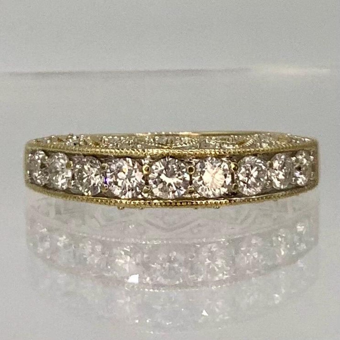 14K Gold & Diamonds Dimensional 3-sided Cluster Ring Zig-zag Detail ...