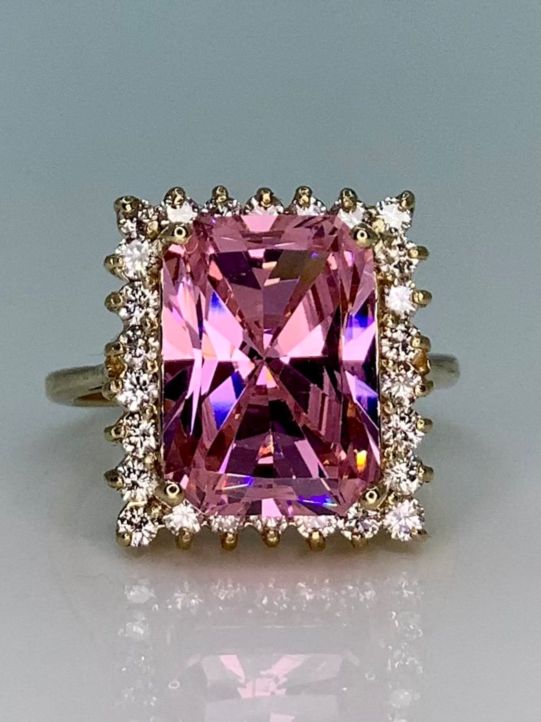 14K Gold Pink Ice Cocktail Ring With Diamonds - Etsy