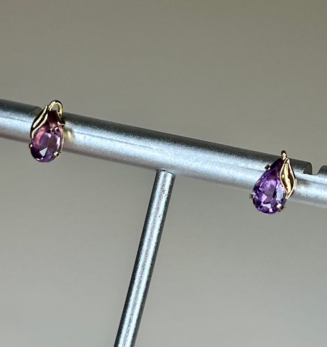 Vintage 14K Gold Pear-shaped Amethyst Fig Fruit With Leaf Faceted ...