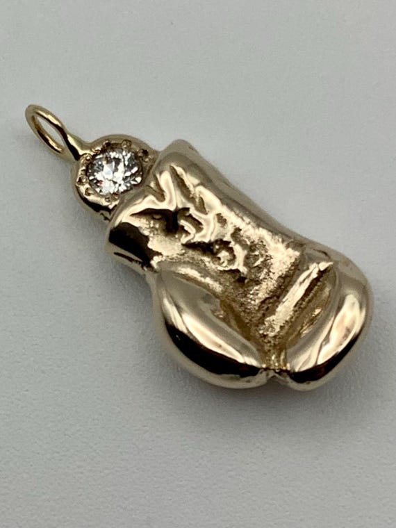 14K Gold Boxing Glove Diamond Pendant Solid Yellow Go… - Gem