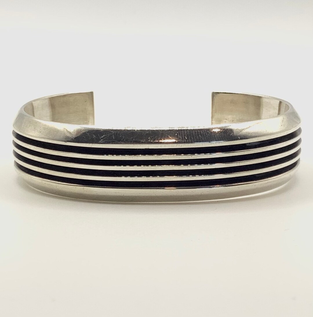 Vintage Native American Signed Sterling Silver Modernist Recessed Lines ...