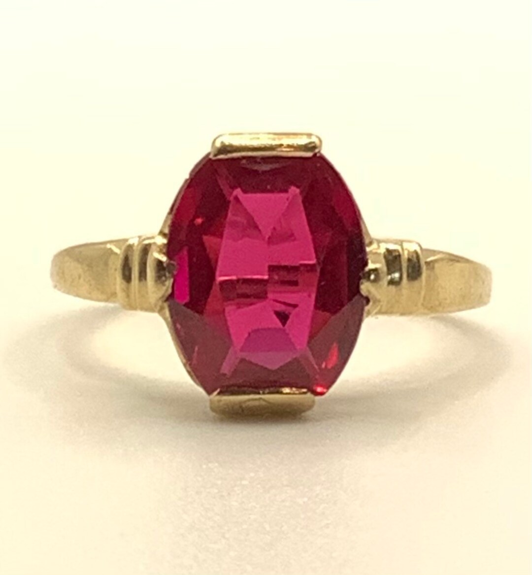 Vintage 14K Gold Coffin-cut Ruby Red Solitaire Mid-century Ring Size 6. ...