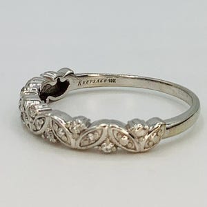 10K White Gold Diamonds KEEPSAKE Vintage Wedding Band Ring Ornate ...