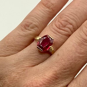 Vintage 14K Gold Coffin-cut Ruby Red Solitaire Mid-century Ring Size 6. ...