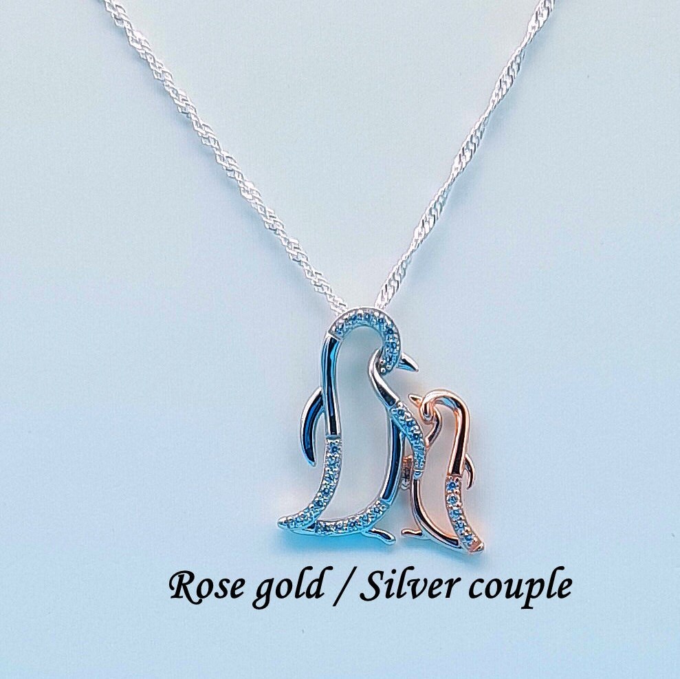 Personalisable Penguins at sunset themed necklace gift box | Etsy