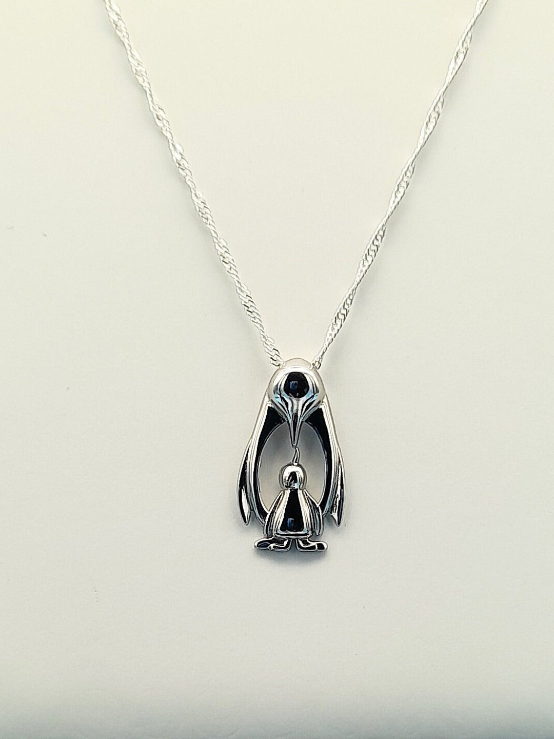 Sterling Silver Mother and Chick Penguin Pendant by Pebblez - Etsy