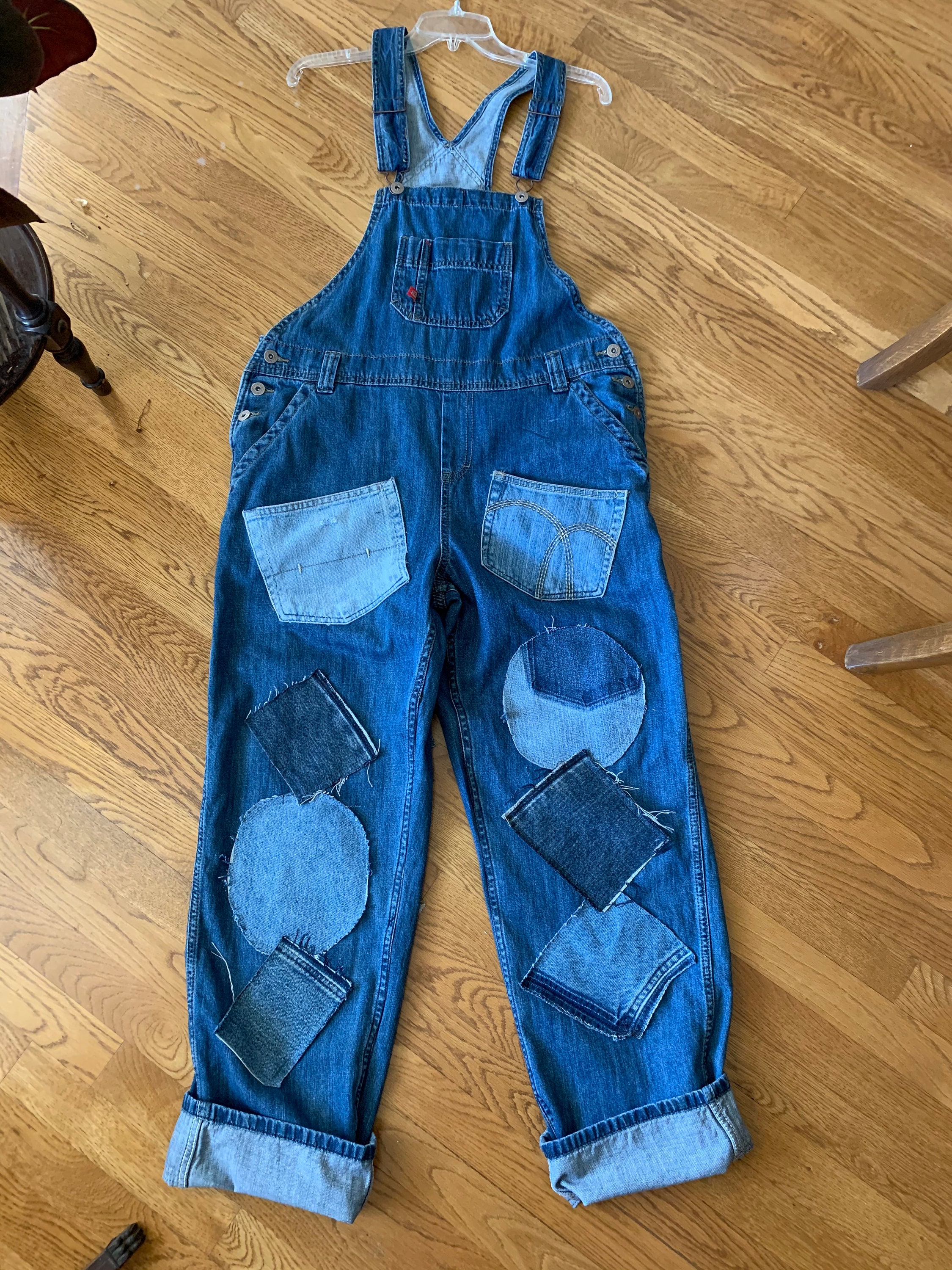 Medium Denim Overalls With Faded Denim Patches and Extra Pockets. - Etsy