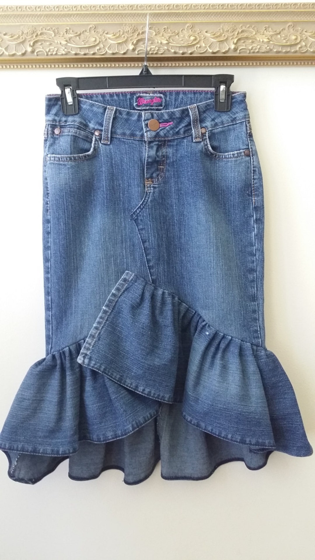 Reconstructed Asymmetrical Denim Ruffle Skirt 28 Inch Waist - Etsy