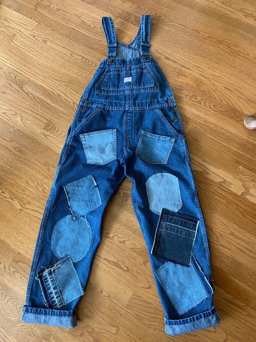 Denim Overalls With Faded Denim Patches and Extra Pockets, Size 8. - Etsy