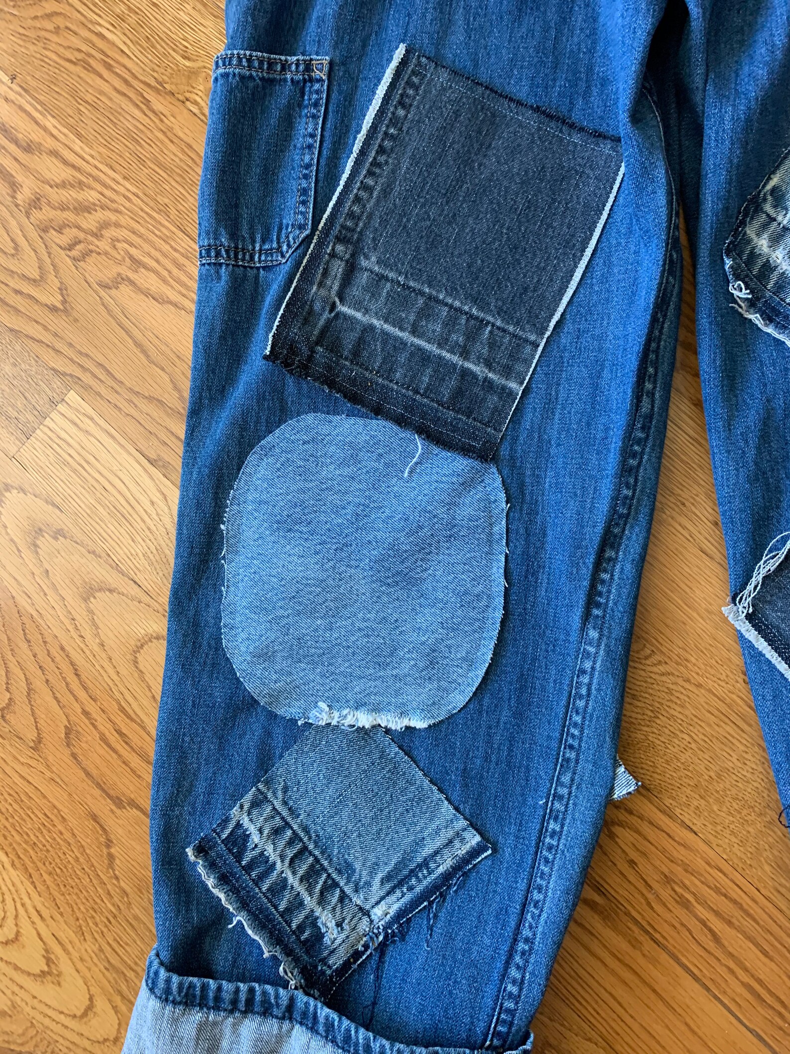 Medium Denim Overalls With Faded Denim Patches and Extra Pockets. - Etsy