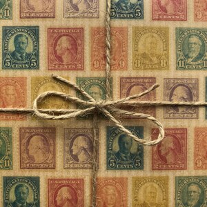 Vintage Gift Wrapping Paper - Postage Stamp Gift Wrap Sheet - Rainbow ...