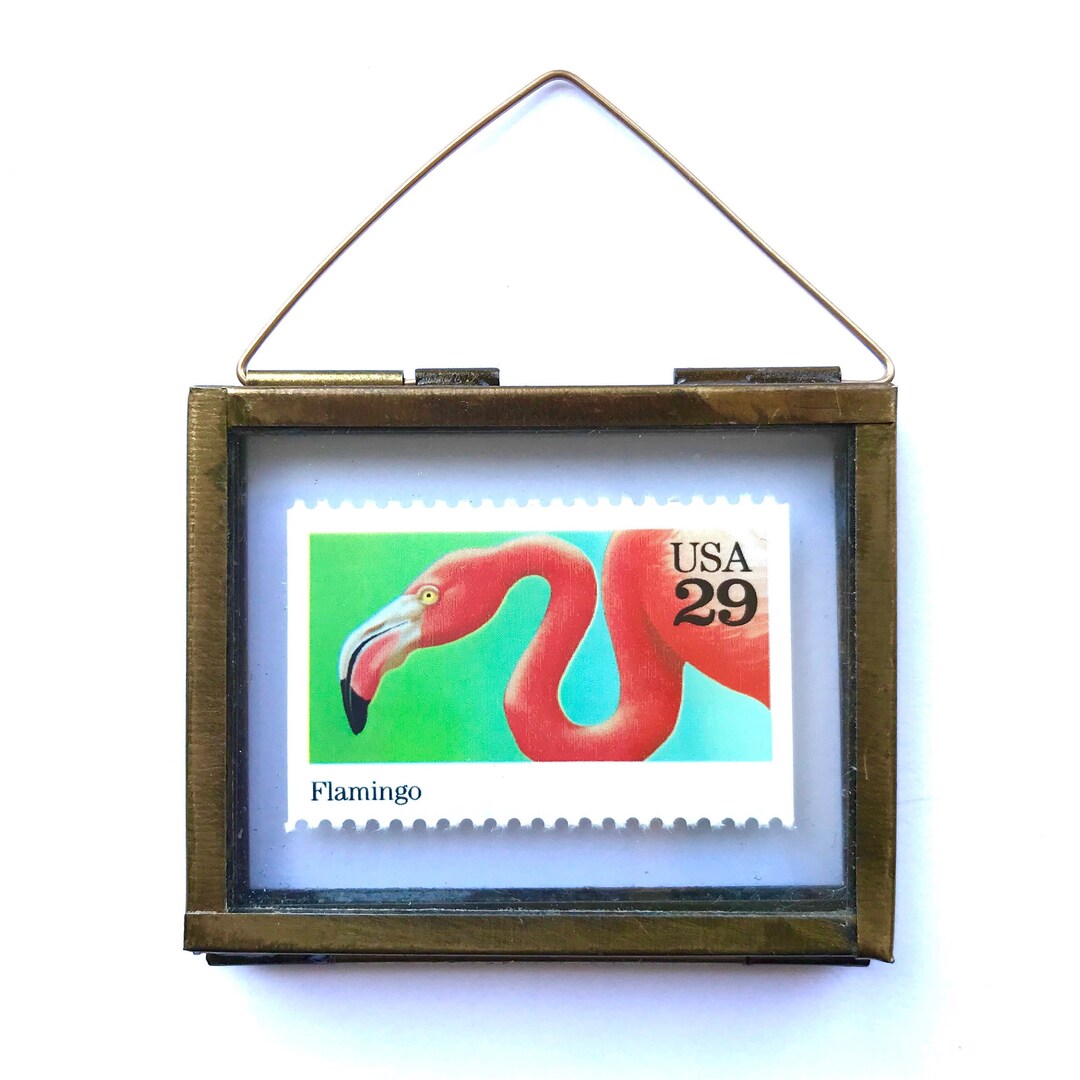 Flamingo Postage Stamp Miniature Framed Art - Vintage Flamingo Art ...