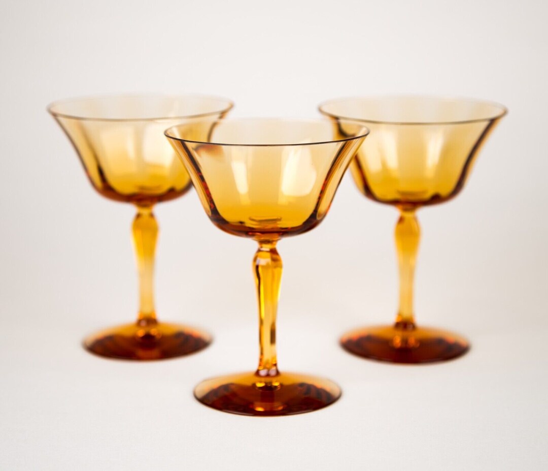 Fostoria 5093 Amber Champagne Sherbet Coupe Glasses Set of 3 Vintage ...