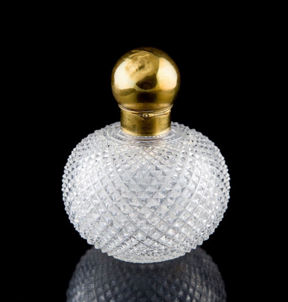 Antique Diamond Point Large Round Perfume Bottle with… - Gem
