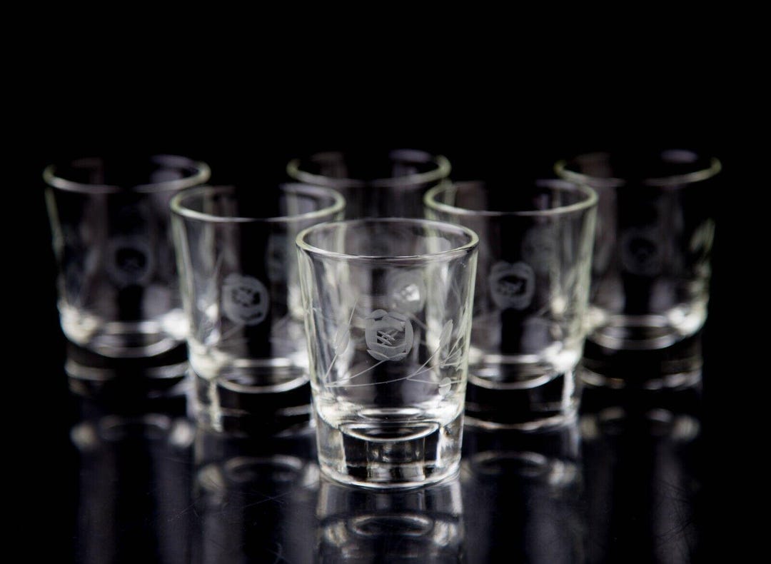 Sasaki Rose Etch Cordial Shot Glasses Set of 6 Vintage Glassware Japan ...