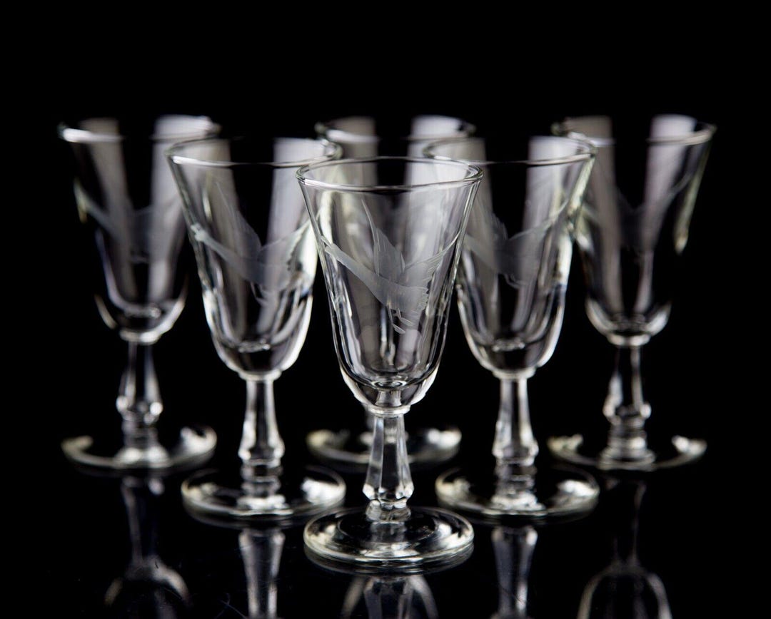 Vintage Duck Mallard Water Fowl Game Bird Etch Liquor Glasses Set of 7 ...