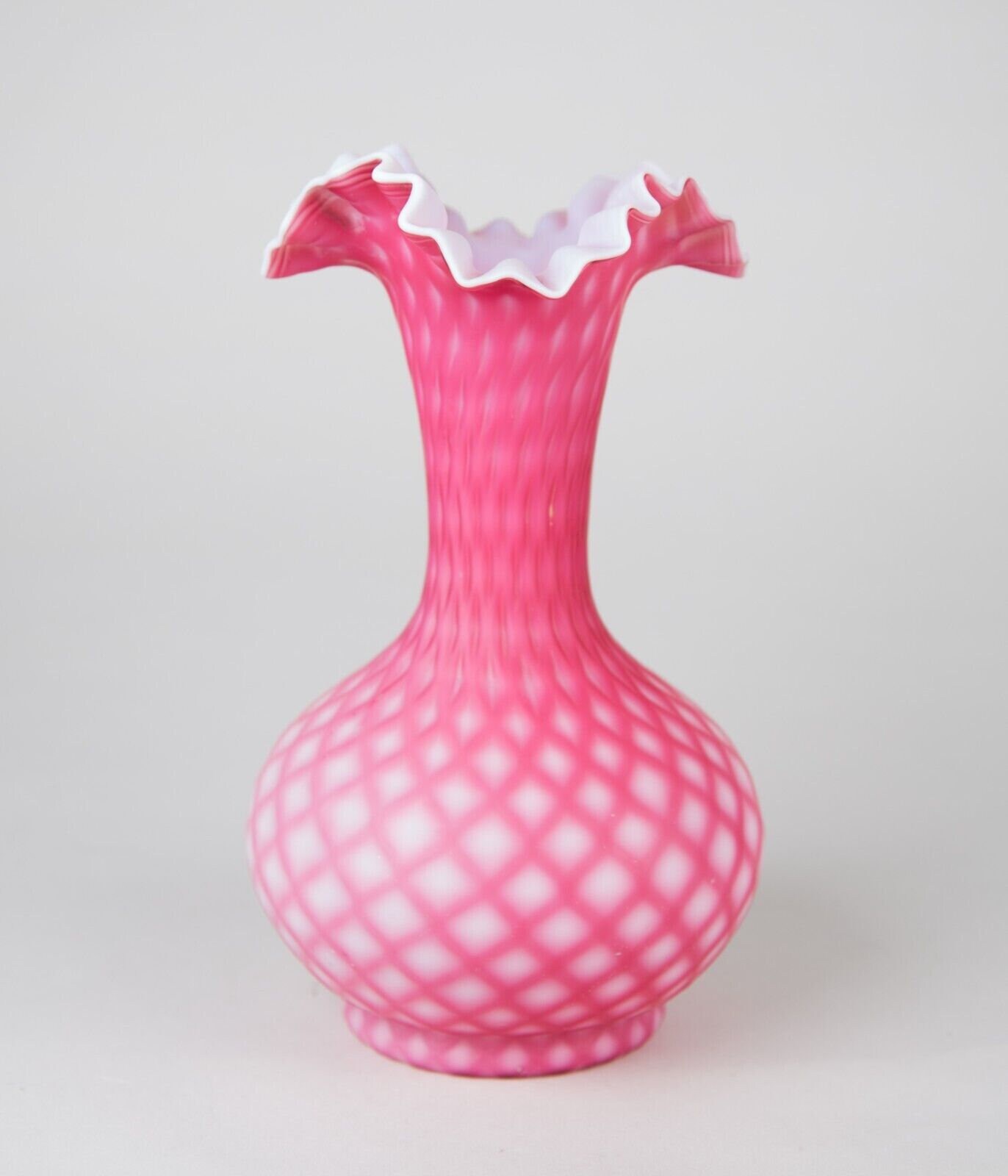 Antique Victorian Pink Satin Cut Velvet Quilted Diamond Glass Vases Set ...