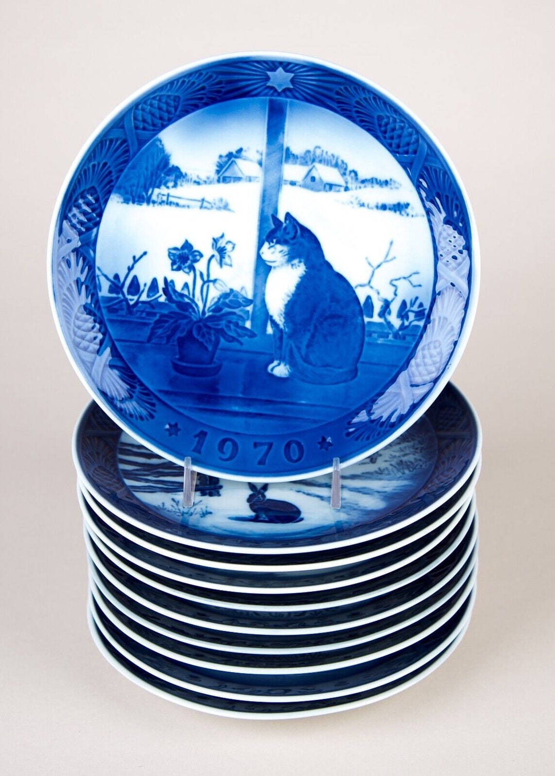 Royal Copenhagen Annual Blue Christmas Plates 1970's Set of 10 Vintage ...