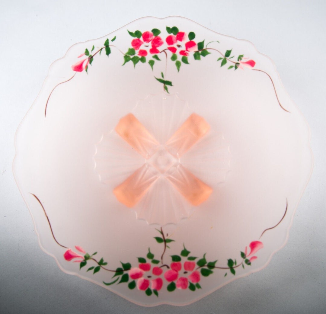Lancaster Carol Pink Shallow Round Bowl Footed Dish 10" Vintage Glass ...