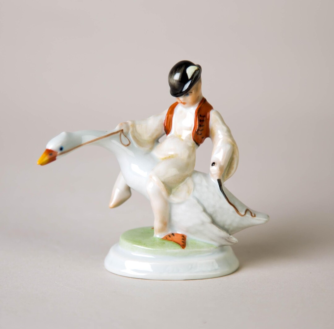 Herend Boy Riding Goose Figurine #5415 Vintage Porcelain Hungary - Etsy