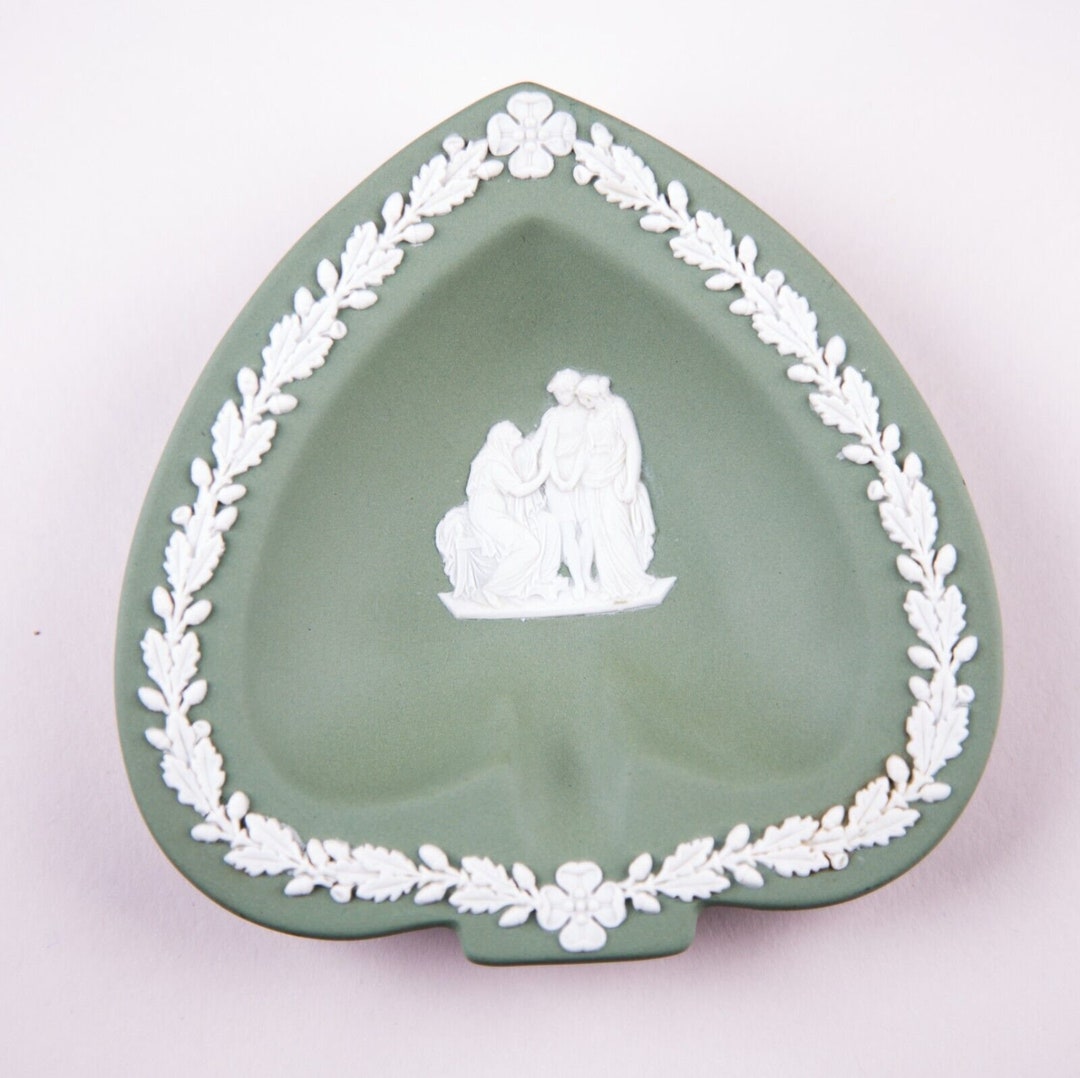Wedgwood Cream on Celadon Sage Green Jasperware Spade Shape Trinket ...